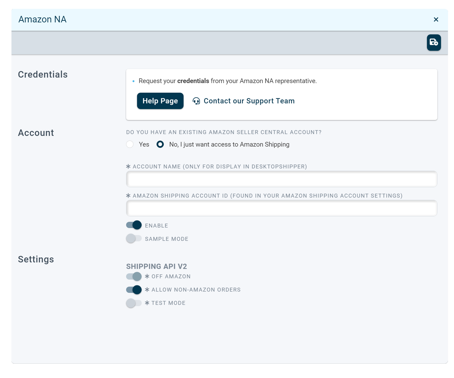 Amazon Shipping - No Existing Seller Central Account